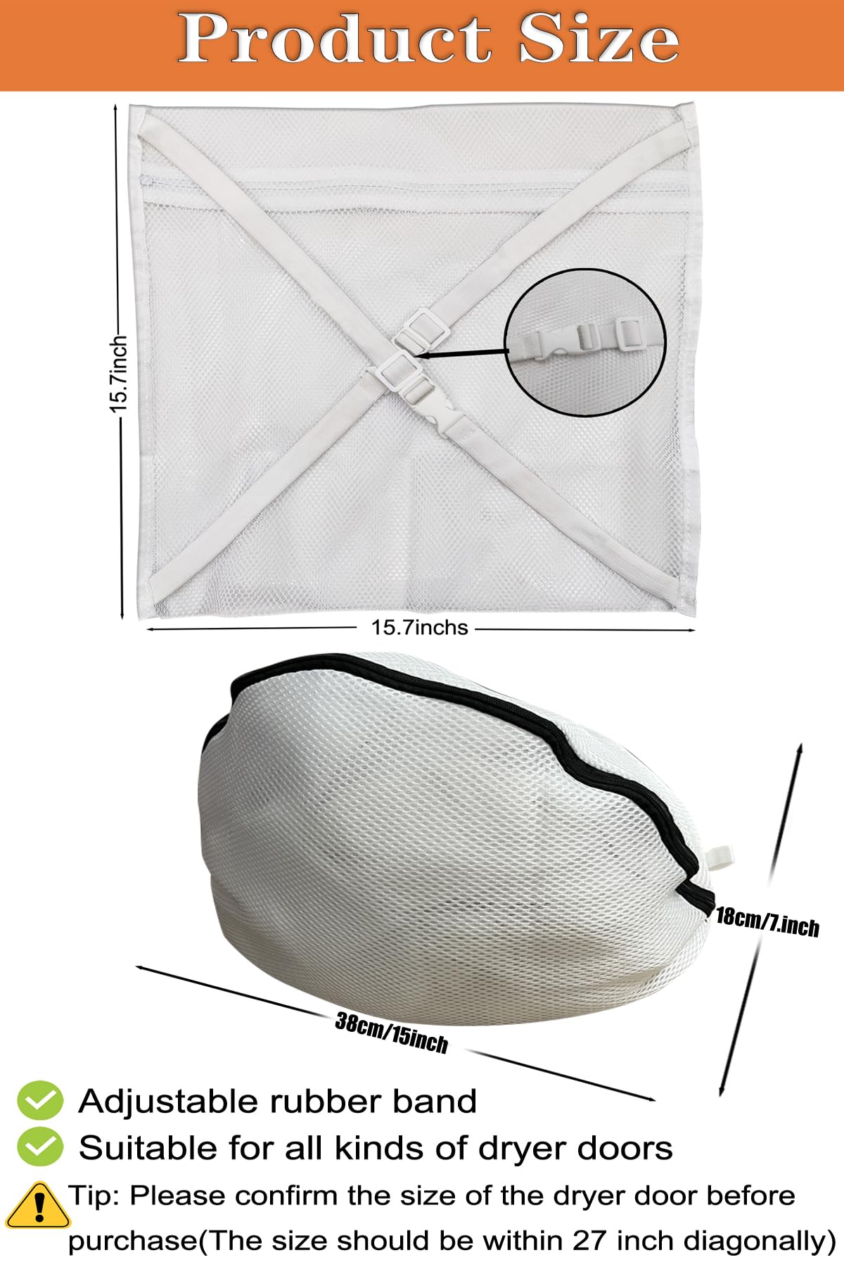 Sneaker Dryering & Washing Machine Bag, Dryer for Shoes, Clothing & Laundry - Elastic Strap Adjuster for Most Dryers Machines Door in Laundry Room, Easy Installation (Style 2)