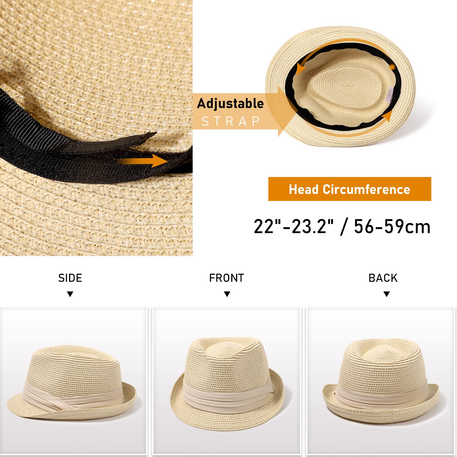 Lvaiz Womens Straw Fedora Hats Short Brim Beach Sun Trilby Hat for Men Packable Roll Up Panama Summer Hat Beige, Z Beige-beige Ribbon, One Size