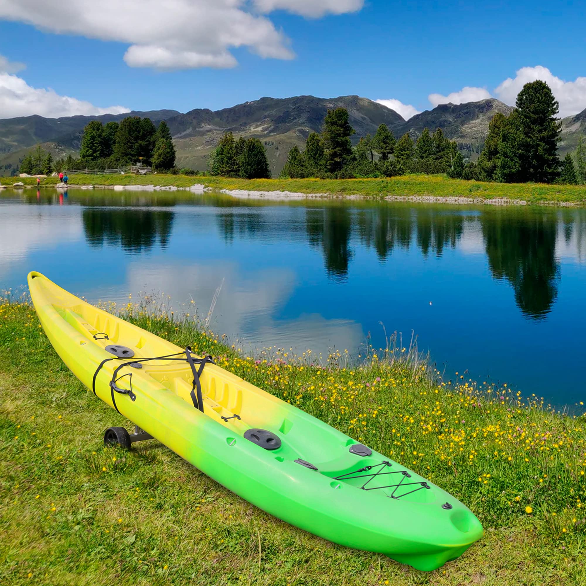 LOKNZI T-Shaped Width Adjustable Kayak cart with Flat-Free Wheels & Metal Buckle Strap for Kayaks and Canoes,High Pressure Capacity