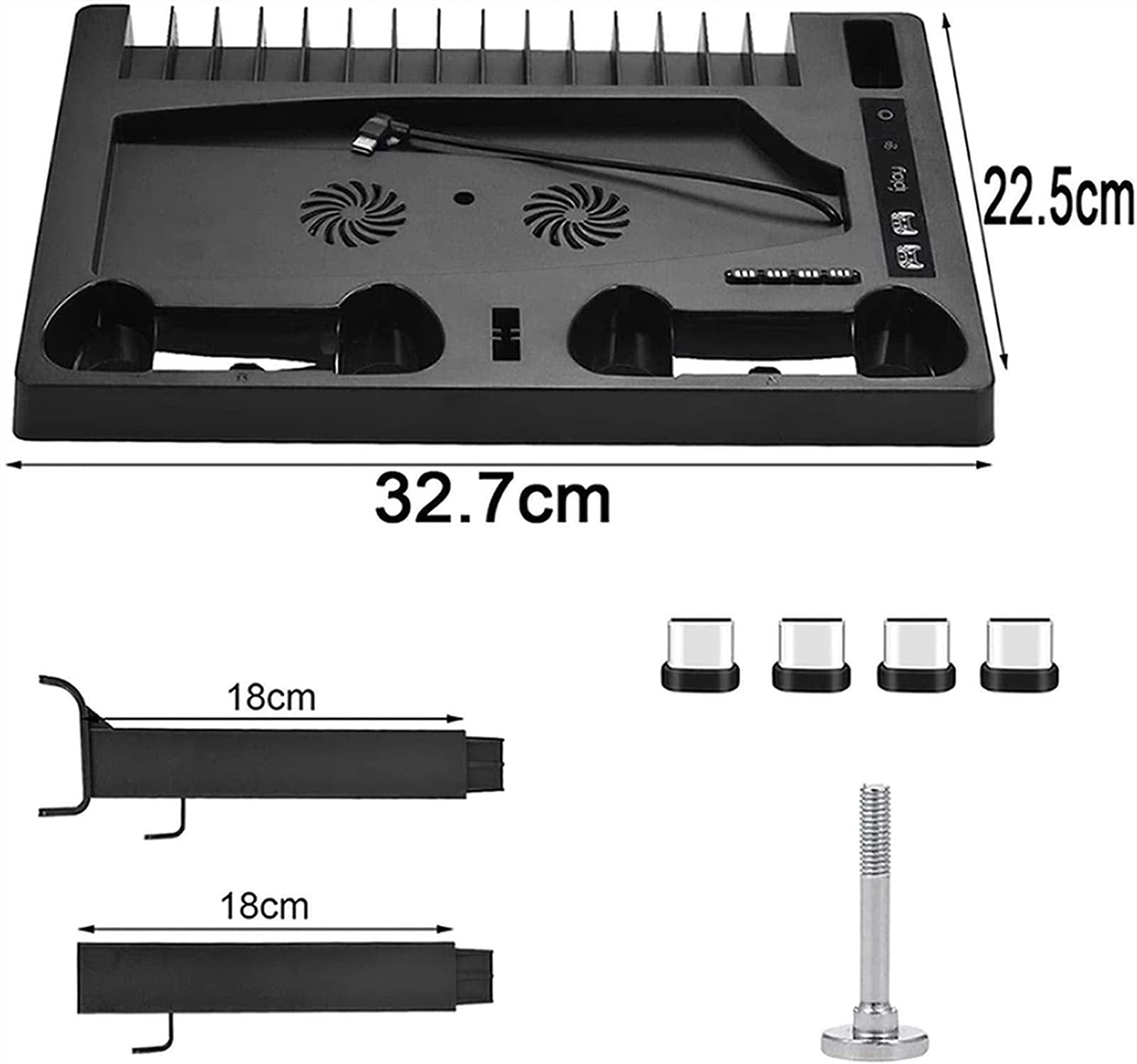 LVHI Vertical Stand for PS5 with Cooling Fan Digital Edition/Ultra HD Playstation 5 Stand Controller Charge Station with Dual Controllers EXT Port Charger Dock and 15 Game Slots