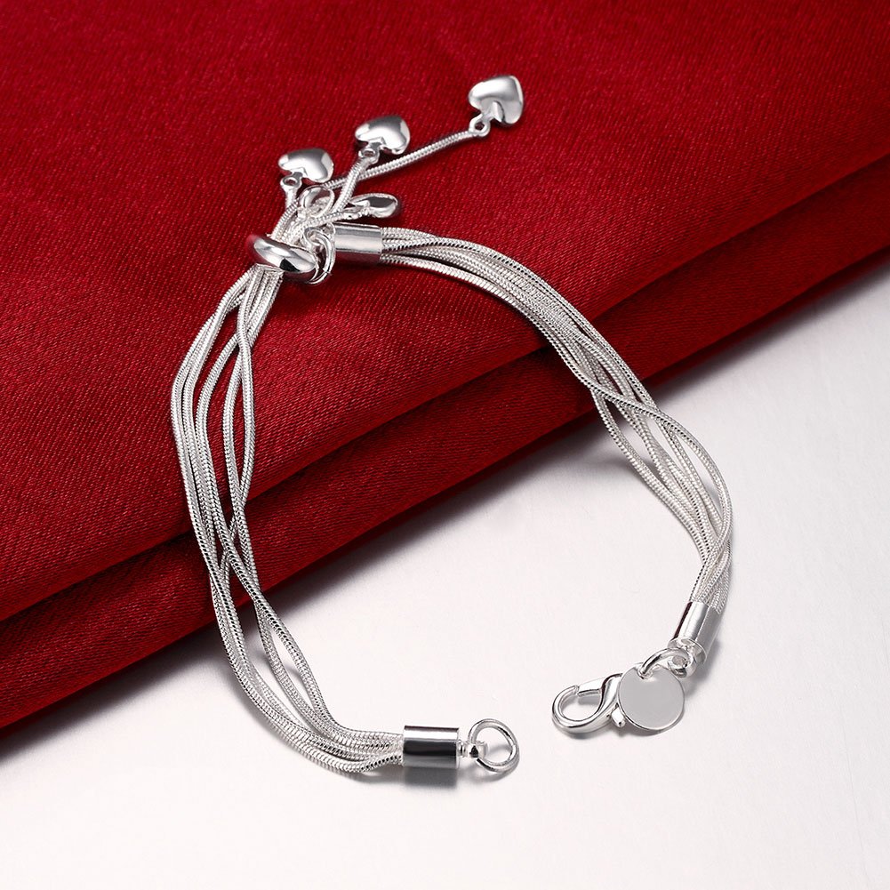 Lingduan Romantic 925 sterling Silver Multiple Hearts Link Chain Bracelet Plated Infinity Endless Love Symbol Charm Adjustable Bracelet for Woman