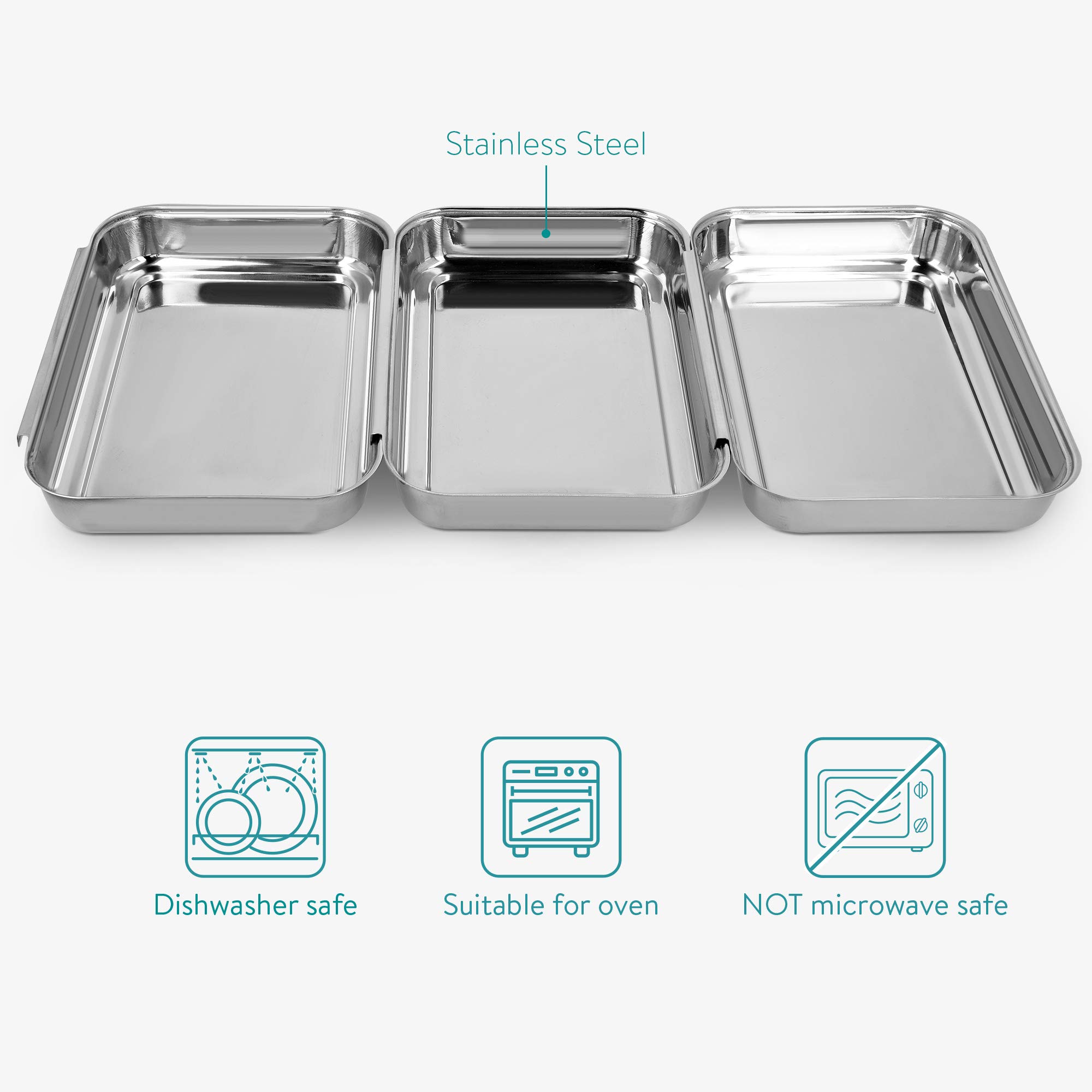 Navaris Breading Trays Set - 3 Stainless Steel Pans for Preparing Bread Crumb Dishes, Panko, Schnitzel, Breadcrumb Coating Fish and Marinating Meat