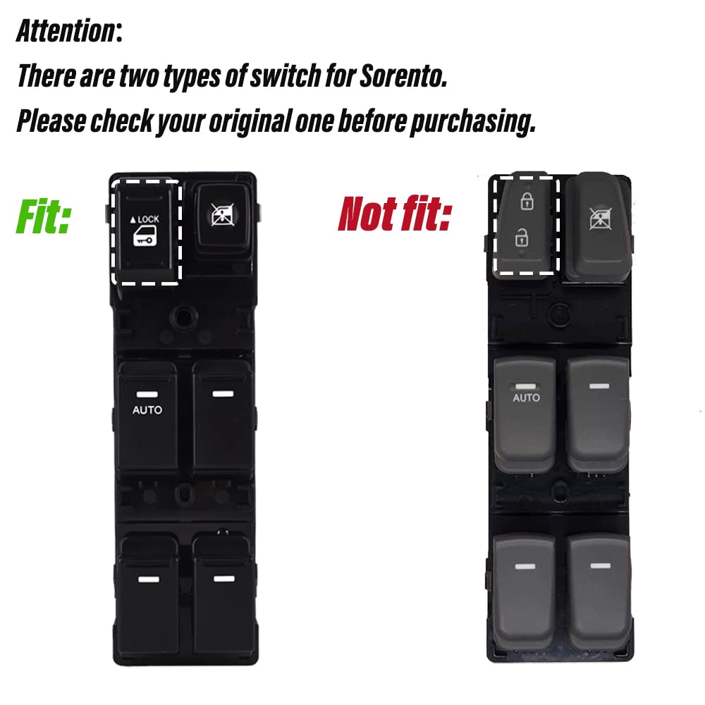 Master Power Window Switch Control Driver Side Fits for 2010-2014 KIA Sorento R Replaces 93570-2P100VA