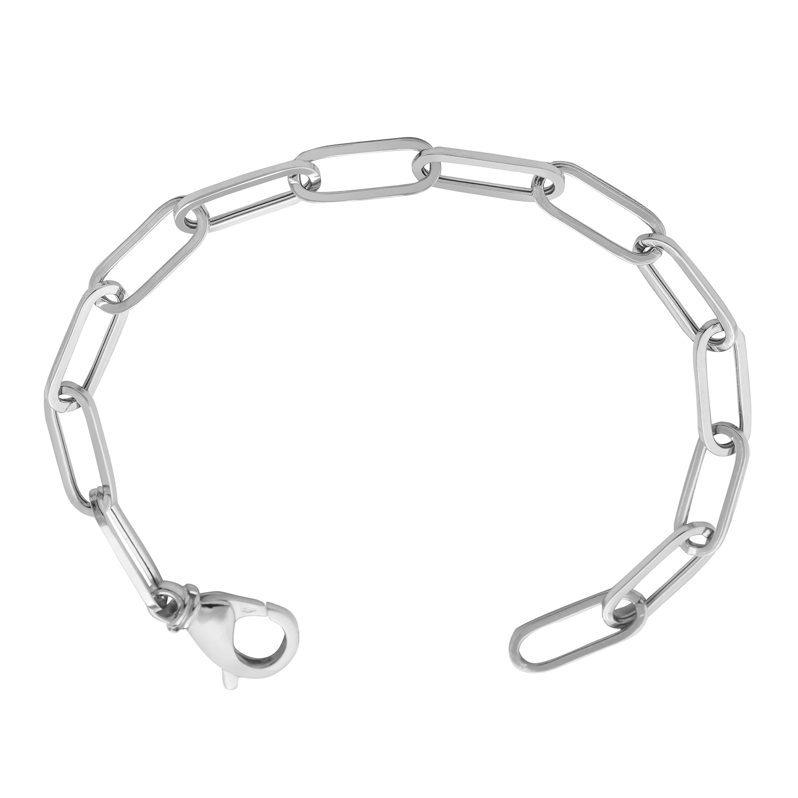LoveBling 14k White Gold 5mm Paper Clip Link Bracelet (7")
