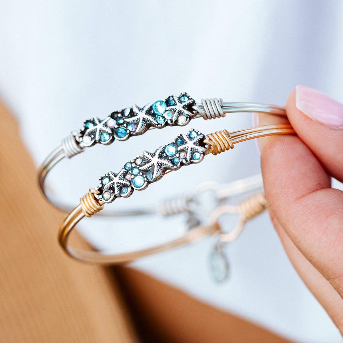 Luca + Danni | Starfish Medley Bangle Bracelet For Women - Silver Tone Petite Size Made in USA
