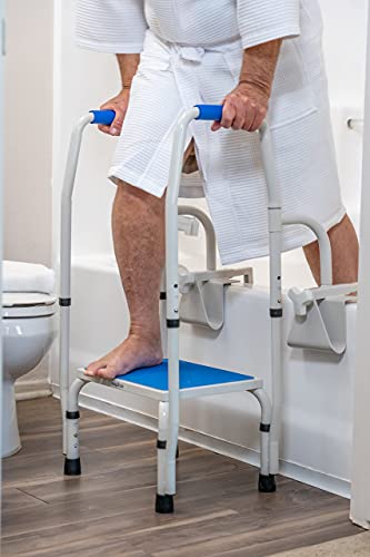 step2tub Shower Steps for Seniors - Provides Tub Assistance for Elderly - Adjustable, Non-Slip, One-Step Stool with Handicap Grab Bars - Stainless Steel Step Stool for Safe Tub & Shower Access