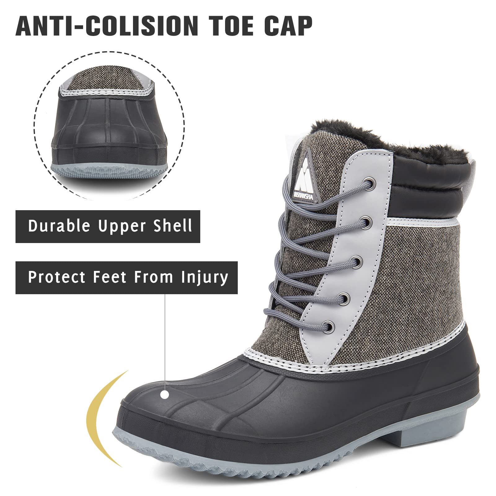 Mishansha Womens Waterproof Insulated Snow Boot Warm Comfortable Hiking Boots Outdoor Winter Backpacking Boots Non Skid Trekking Boots Grey 9 Women