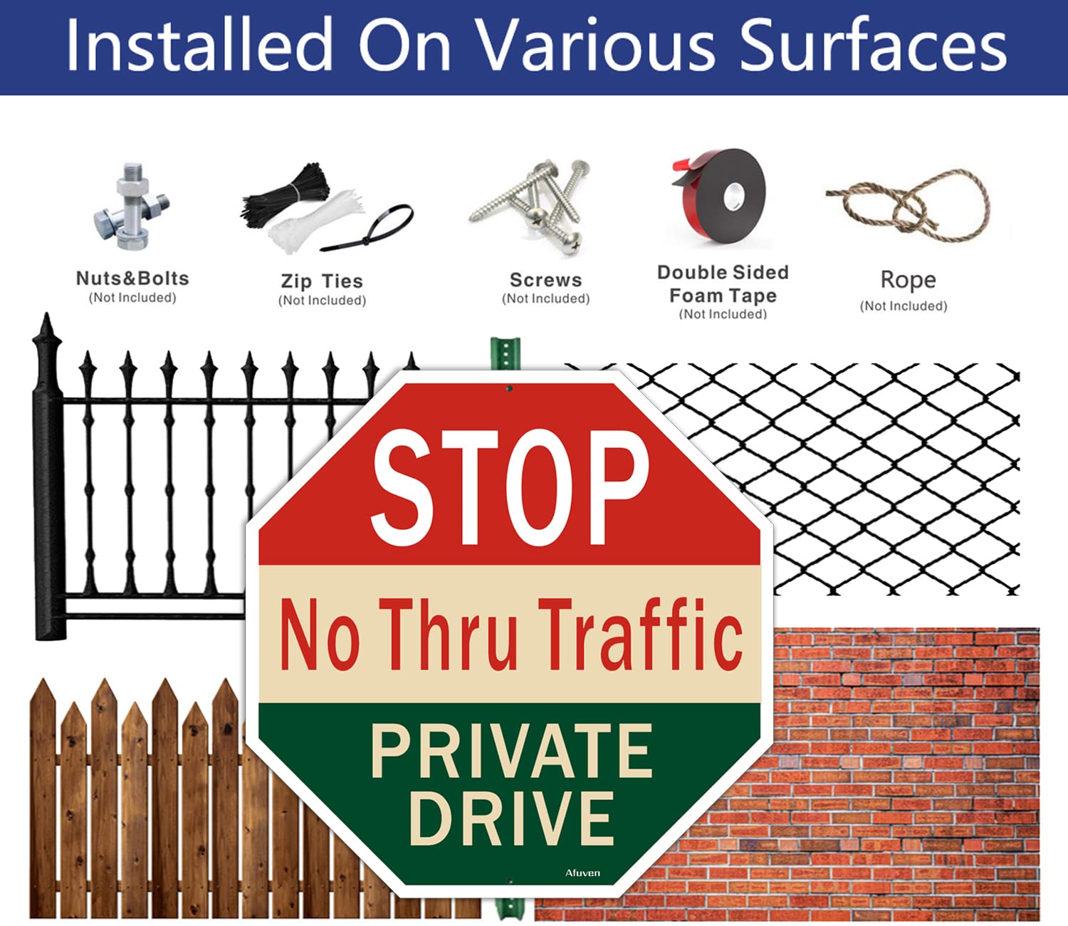 Stop No Thru Traffic Private Drive Sign 12" x 12" Private Driveway Sign Metal Reflective No Thru Traffic Sign Rust Free Aluminum Stop Sign UV Protected Waterproof Outdoor Use 2 Pack