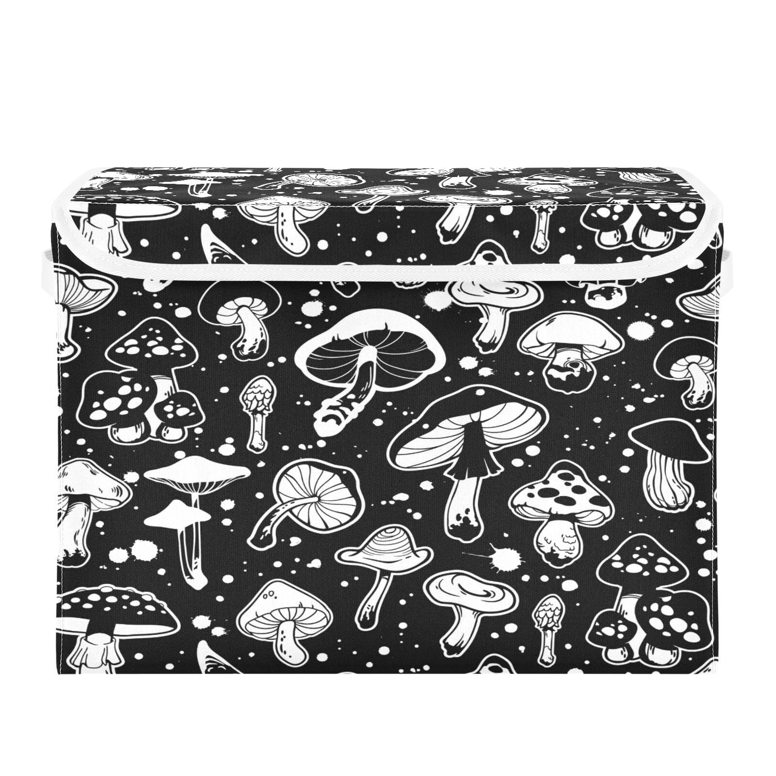 YETTASBIN Mushrooms Storage Basket with Lid and Handles, Large Collapsible Fabric Storage Bins Sturdy Storage Organizer for Shelves, Closet, Bedroom, School, Office, Home Decor