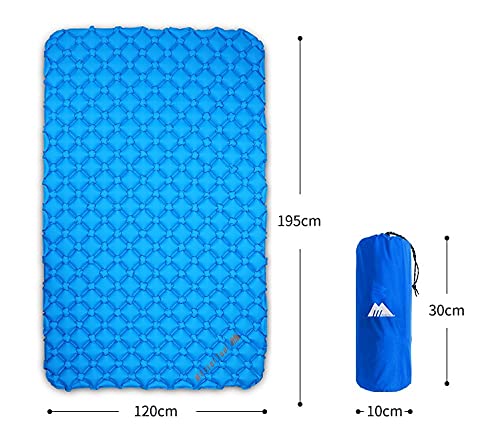 MasterTool Ultralight Double Sleeping Pad for Camping, Portable Waterproof Camping Pad, Inflatable Comfort Camping Mattress 2 Person, Ripstop Sleeping mat for Backpacking (Blue)