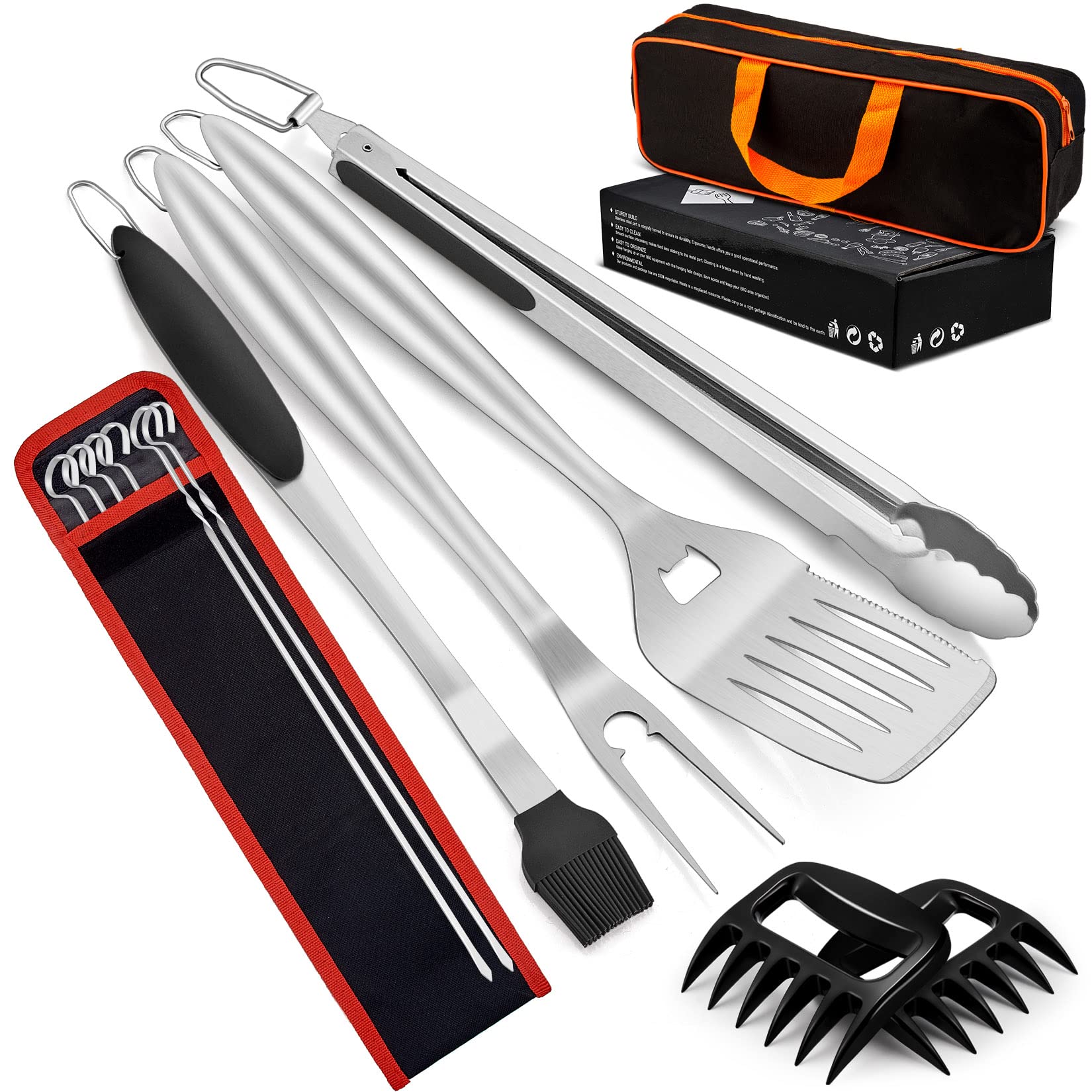 Joyfair Grill Accessories Set, 14Pcs BBQ Grilling Tools Kit for Outdoor Camping, Backyard Barbecue, Include Metal Spatula, Fork, Tong, Brush, Meat Claws, Storage Bag, Gift for Men Father on Birthday