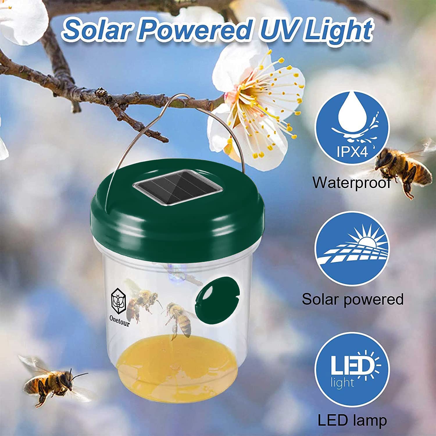 Petoor Wasp Traps for Hunting Wasps, Bees, Hornets, Insects, Yellow Jacket Traps, Wasp Trap Catcher, Reusable Solar Powered Hanging for Outdoor, 2 Packs