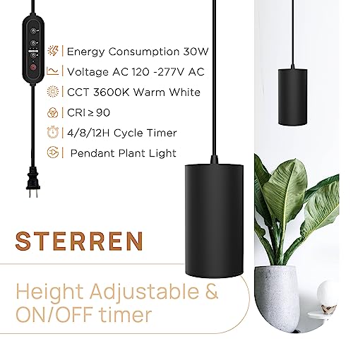 STERREN Plant Grow Light,Led Pendant Light for Indoor Plants,Full Spectrum Hanging Grow Lights with 21 FT Height Adjustable Power Cord, Auto Timer,ON/Off Switch Plant Lights for Indoor Growing