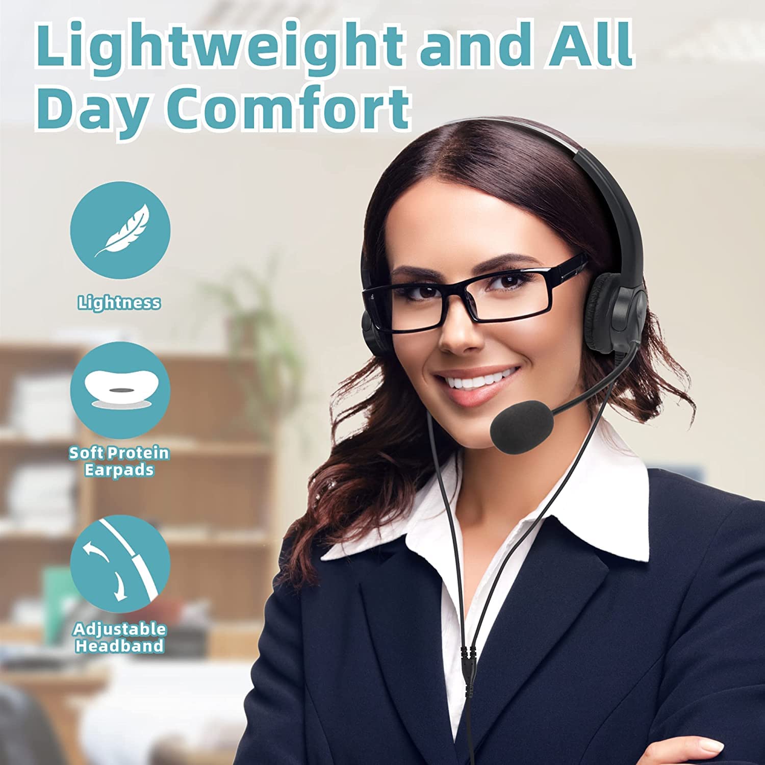 Suifdu USB Binaural Headset, PC Headset with Microphone Noise-Cancelling, Computer Headphone for PC iPhone Laptop Business Skype Softphone Call Center Office