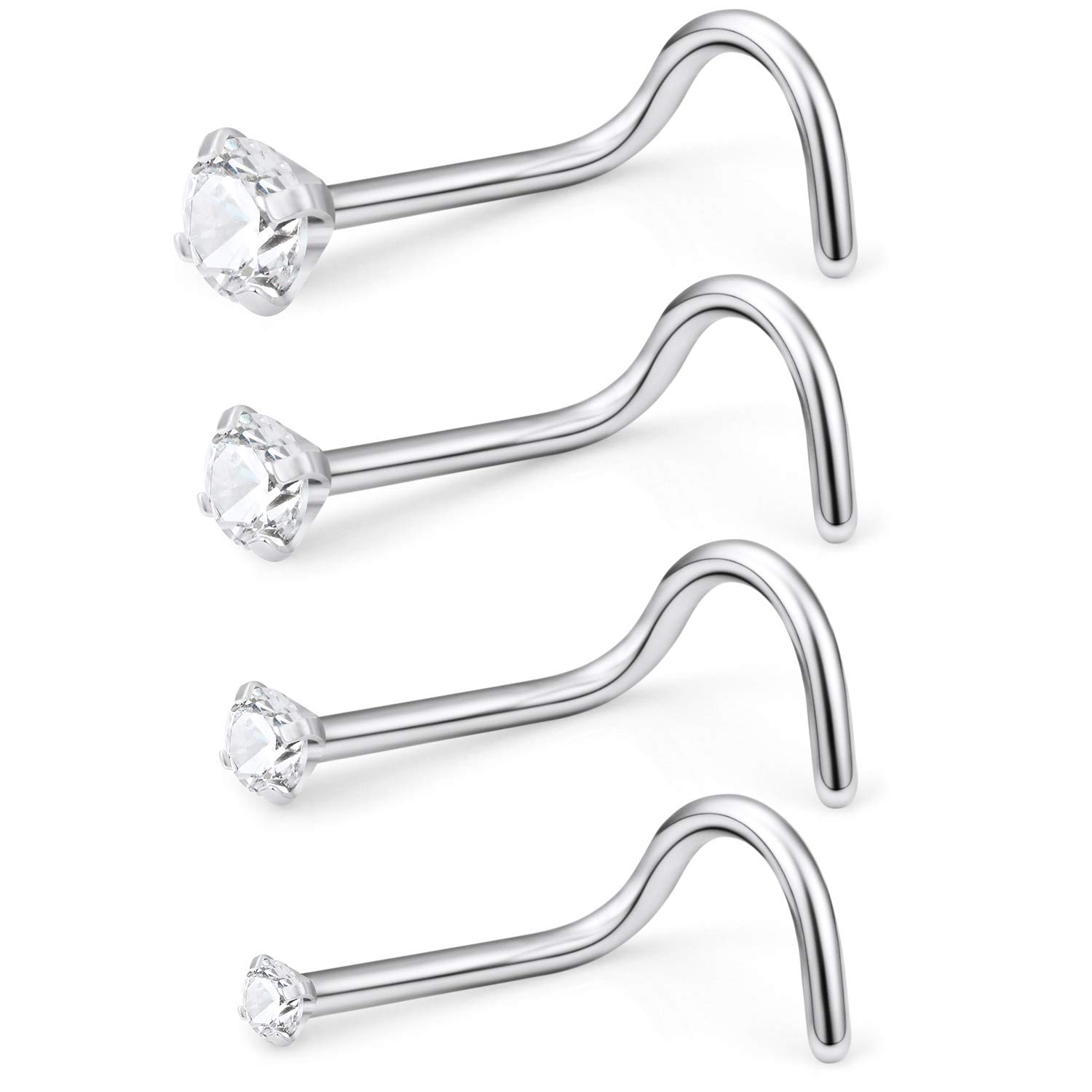 Lcolyoli Nose Rings Screw 18 Gauge Surgical Steel Nose Studs Crystal Hypoallergenic Body Piercing Jewelry 1.5MM Diamond CZ 14 Pieces Silver-tone