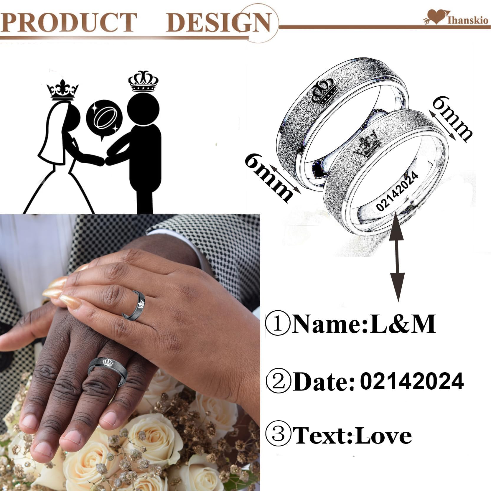 Matching Promsie Couple Rings Black Her Buck His Doe Elk Engraved Matte Engagement Wedding Bands Annivesary Titanium Steel