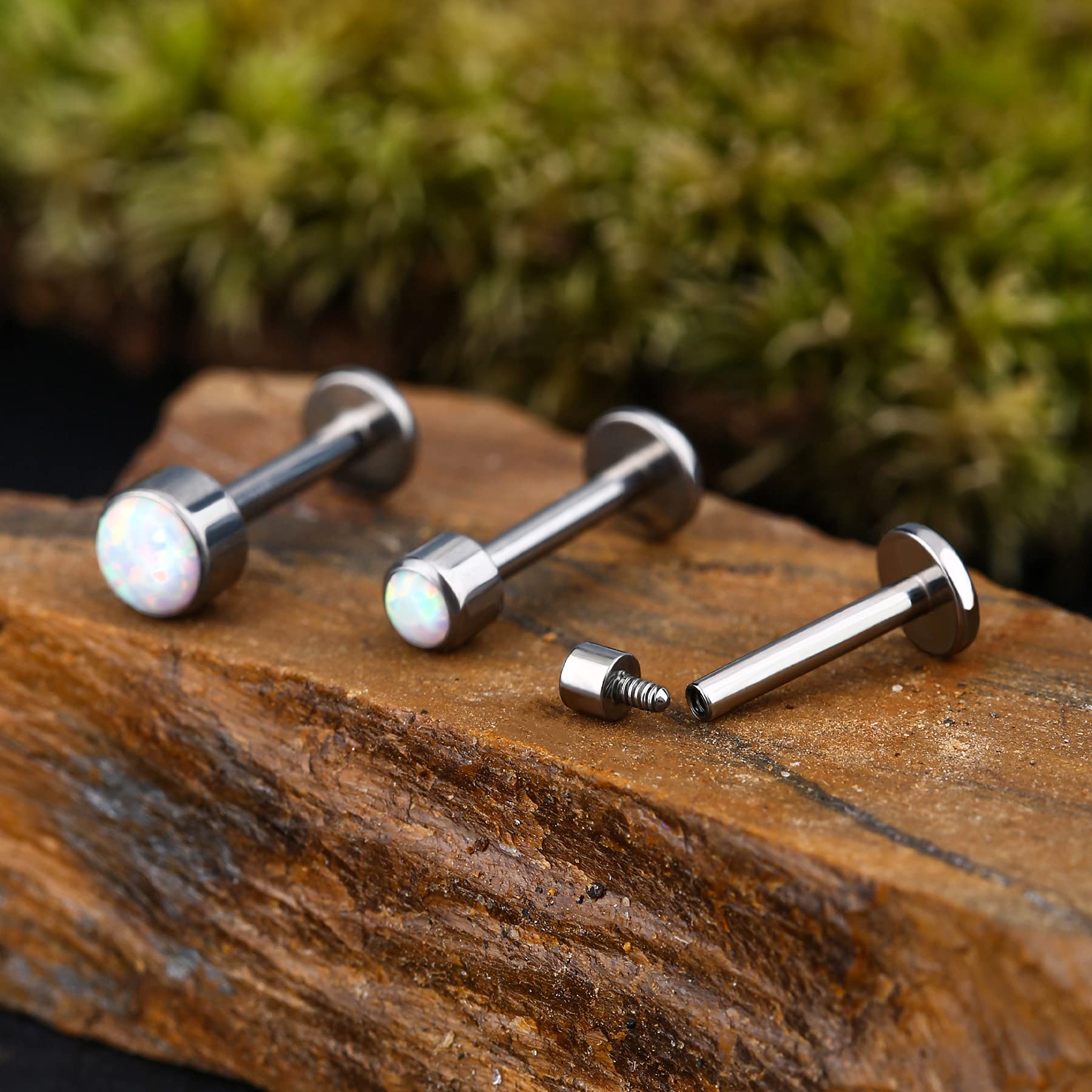 OUFER 16G Lip Rings Studs, G23 Solid Titanium Lip Piercings Studs, White Opal Cartilage Earrings, Labret Piercing Jewelry Helix Tragus Earrings For Women And Men