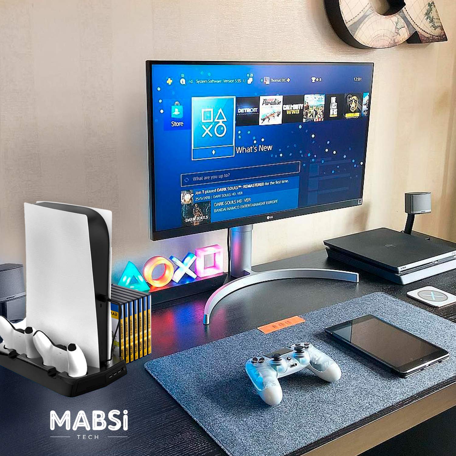 Mabsi Tech PS5 Cooling Station, Stand Fan for Playstation 5, Vertical Cooling Fan Station PS5 and Charger Dock Station and 14 Game Slots