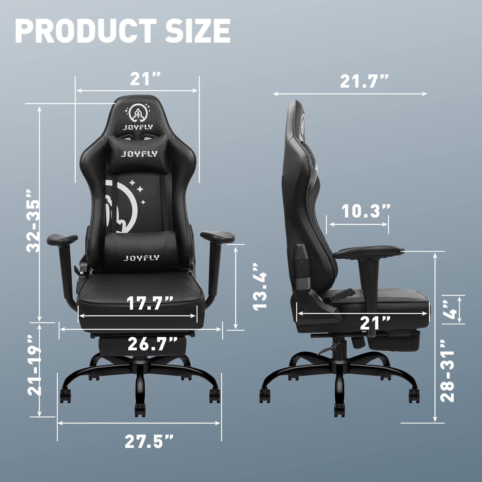 JOYFLY Computer Chair, High Back Gaming Chair for Adults Ergonomic Gamer Chair with Footrest, PC Office Chair with Lumbar Support Height Adjustable and 4D Armrests, 350lbs Capacity, Black