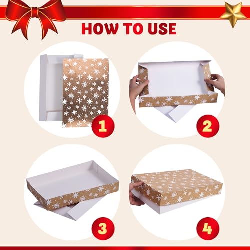 JOYIN 12 Pcs Christmas Boxes, Foil Golden Patterned Shirt Wrap Boxes 17" x 11" x 2.5" with Lid and Base, Clothes, Wrapping Robe Boxes, Shirt Gift Boxes for Xmas, Birthdays, Wedding, 6 Designs