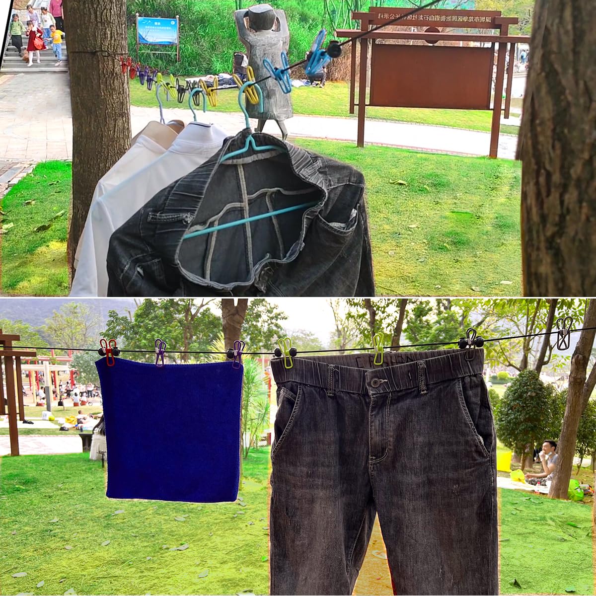WaWacomp Portable Travel Clothesline is 32 Ft Retractable Clothesline for Indoor Clothes Lines and Outdoor Camping Clothesline with 10 Positioning Snaps, 10 Clothespins (1 Retractable)