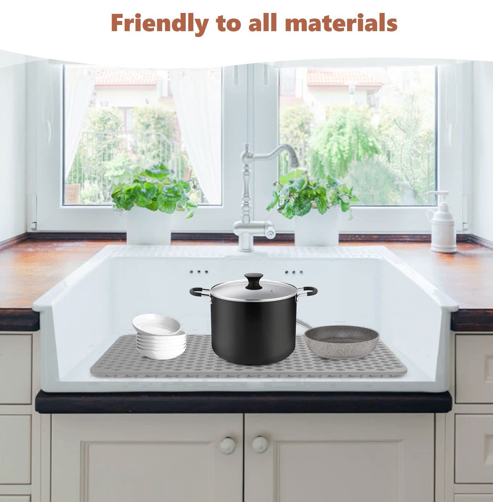 Silicone sink protectors for Kitchen with Center Drain, Grey Grid Accessory Non-slip Heat Resistant Folding mats Grates for Bottom, for Farmhouse Stainless Steel Porcelain Sink (24.8"x 12.9")