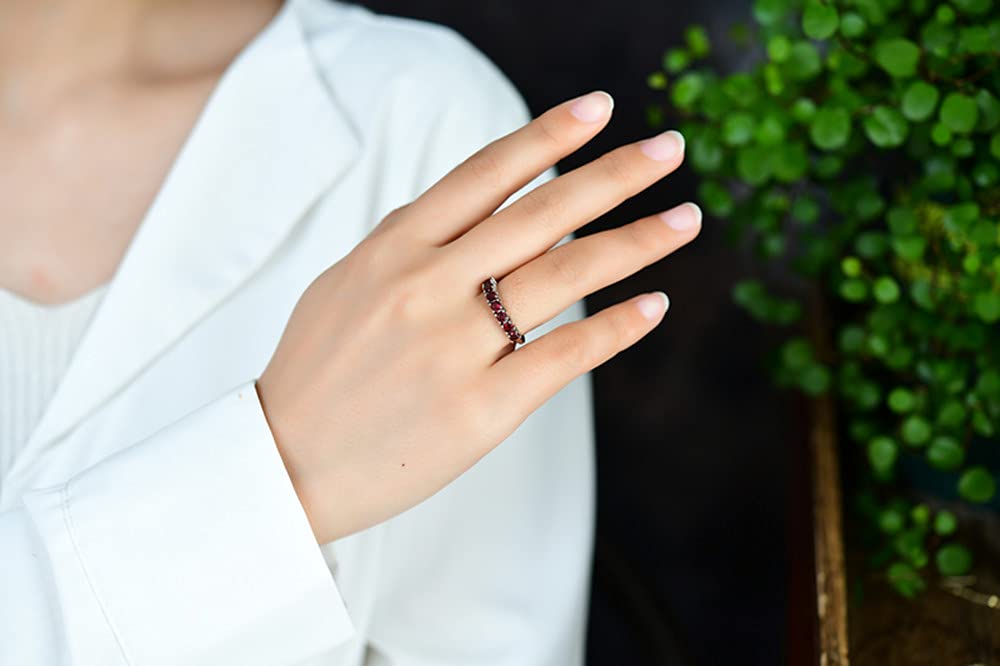 KELINSTONE Natural Garnet Adjustable Women's Silver-plated Crystal Ring High Polished Bare Beads Jewelry Gift