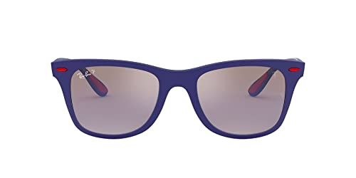 Ray-Ban RB4195M Scuderia Ferrari Collection Square Sunglasses, Matte Dark Blue/Chromance Polarized Grey Mirrored Blue, 52 mm