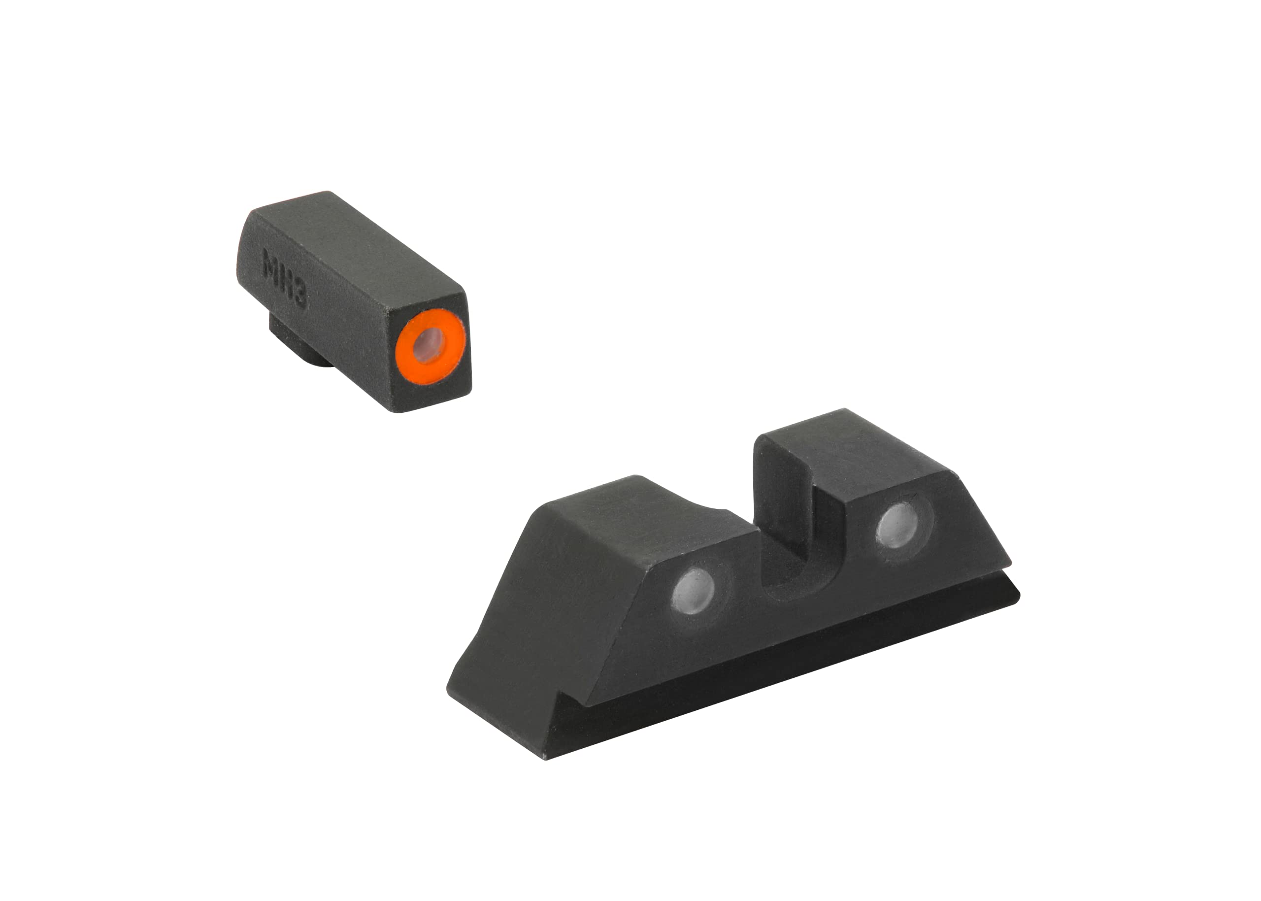 MEPROLIGHT MEPRO Hyper-Bright Fixed tritium Day and Night Sights Compatible with Glock 17 19 22 24 28 32 39 s, 3-Dot Set, Green tritium, Orange Colored Front Ring, U-Shaped Notch Rear