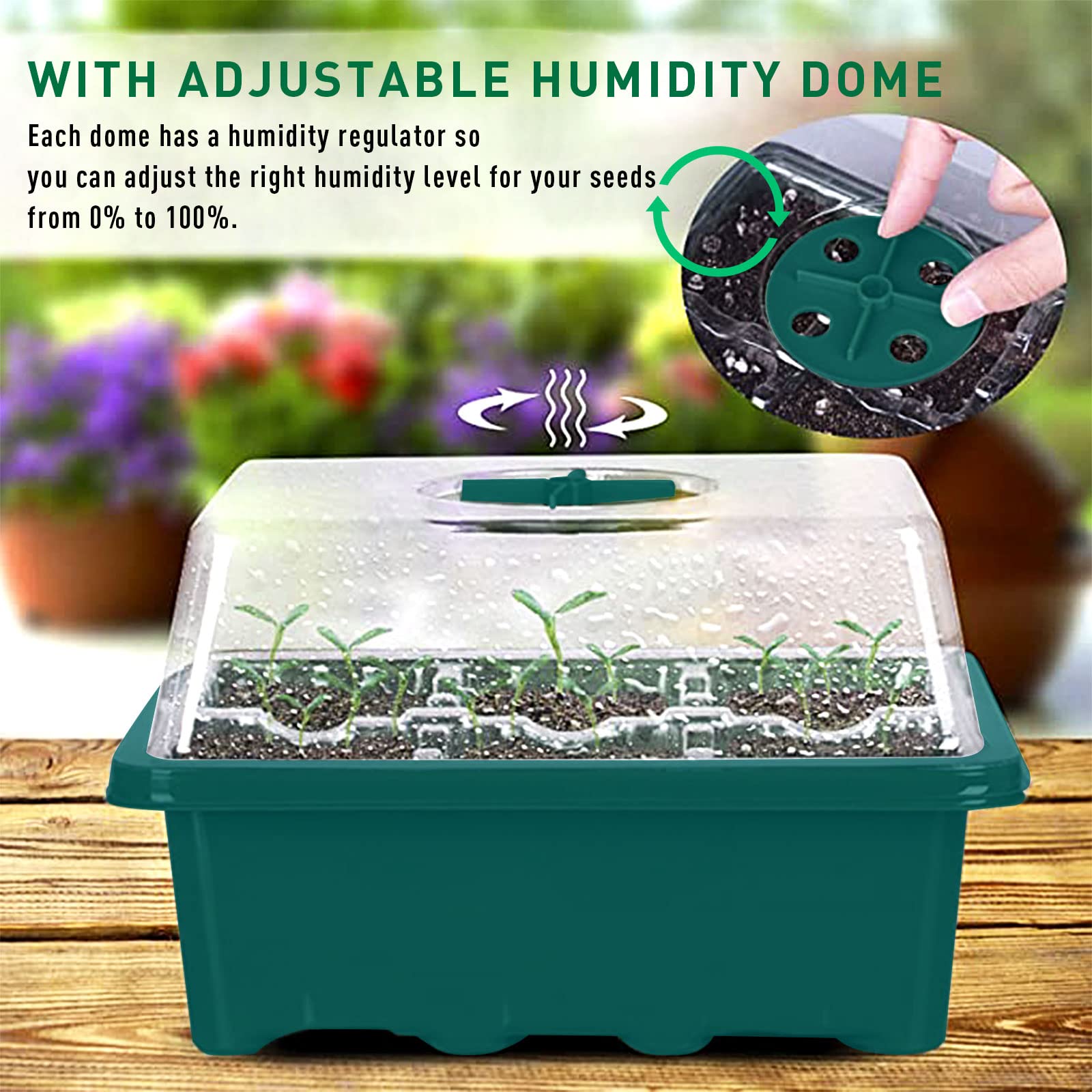 Kamansy Seed Starter Tray with Grow Light, 6PCS Seed Starter Kit with Light Timer, Covers Height 3.9", Seedling Starter Trays with Humidity Dome for Plants Growing Starting