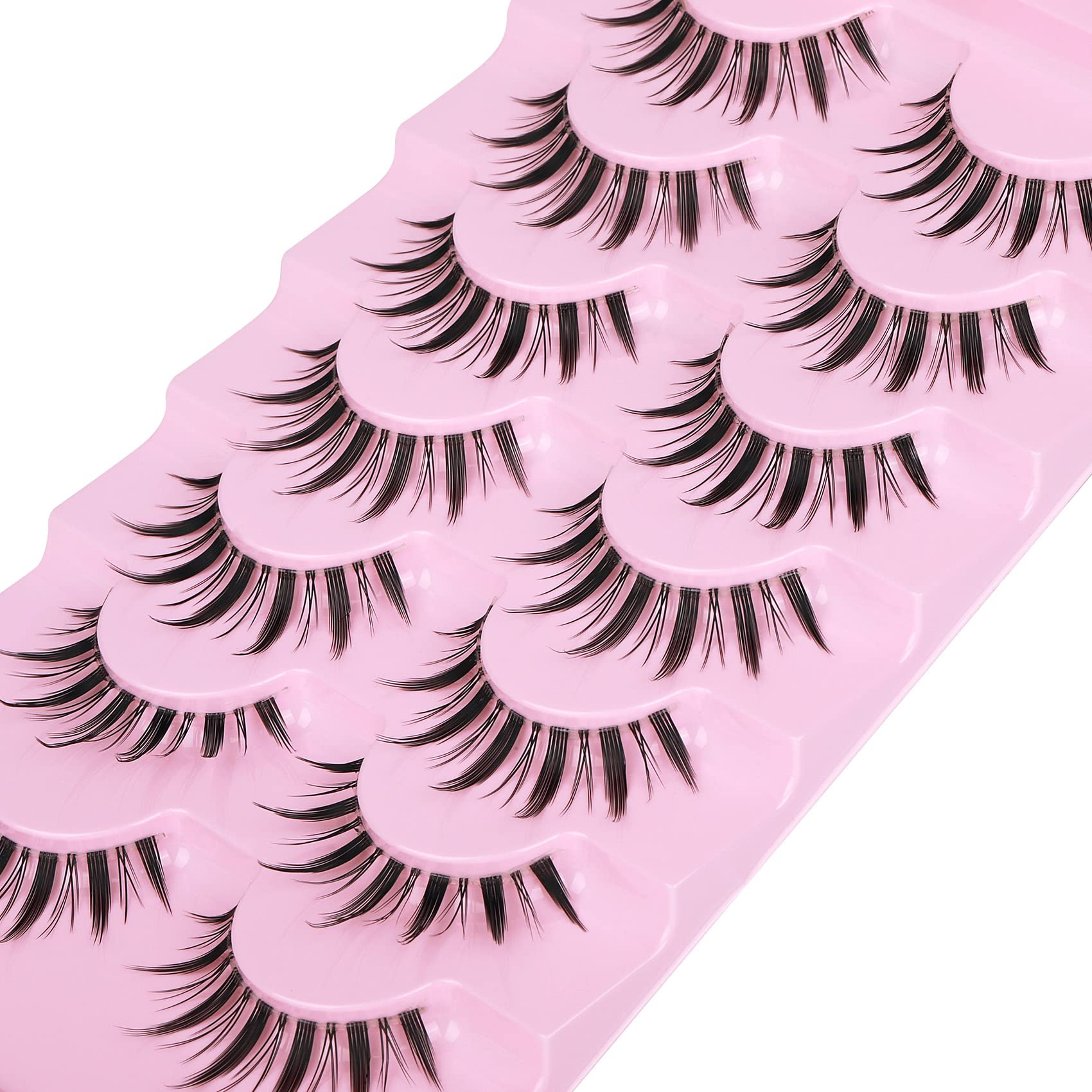 Spiky Manga Lashes 14MM Anime Short Japanese False Eyelashes Natural Wispy Korean Clear Band Cosplay Lashes Pack 7 Pairs by Goddvenus