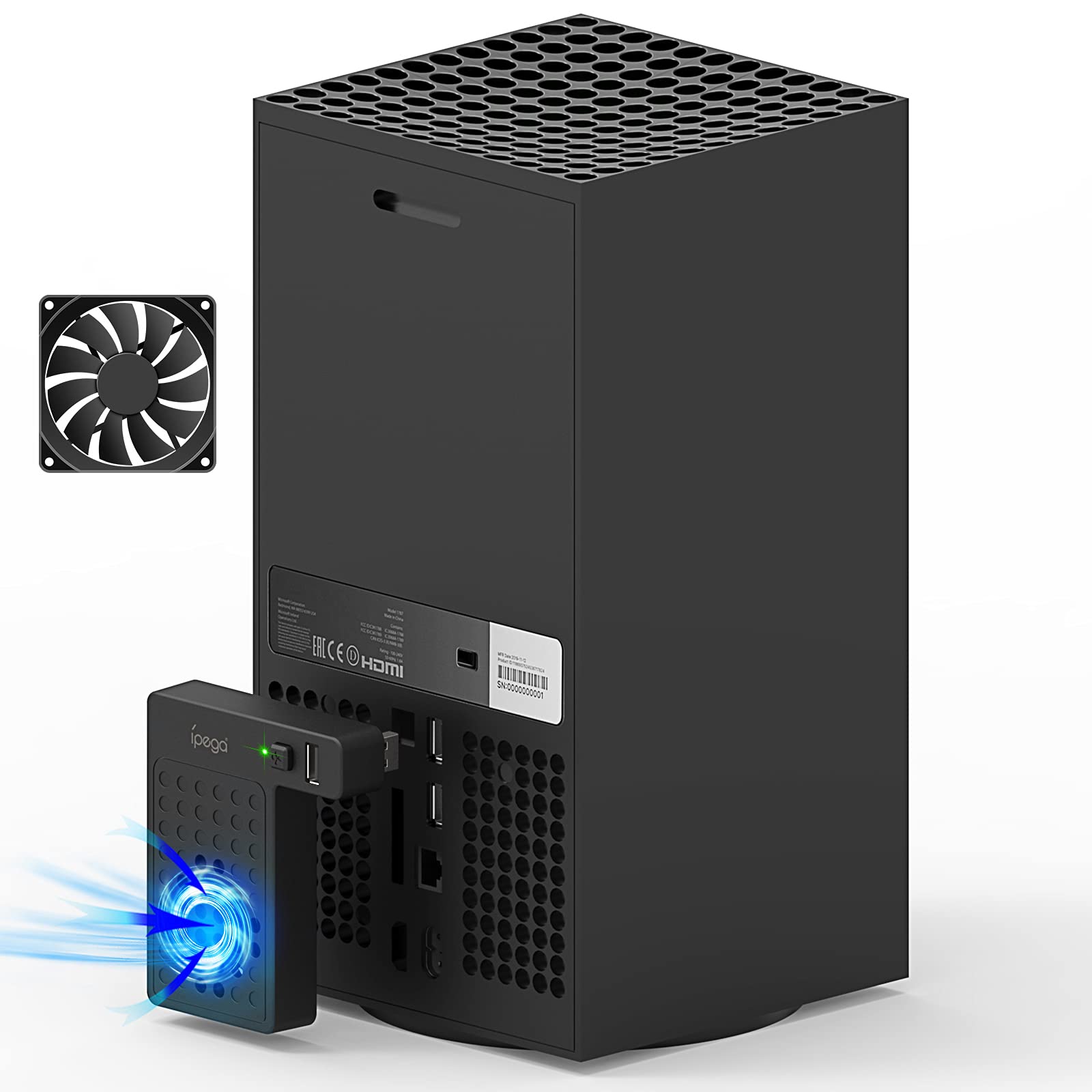 MENEEA USB Cooling Fan Designed for Xbox Series X Console, External USB Cooler System for Xbox Series X with Extra USB Hub Port