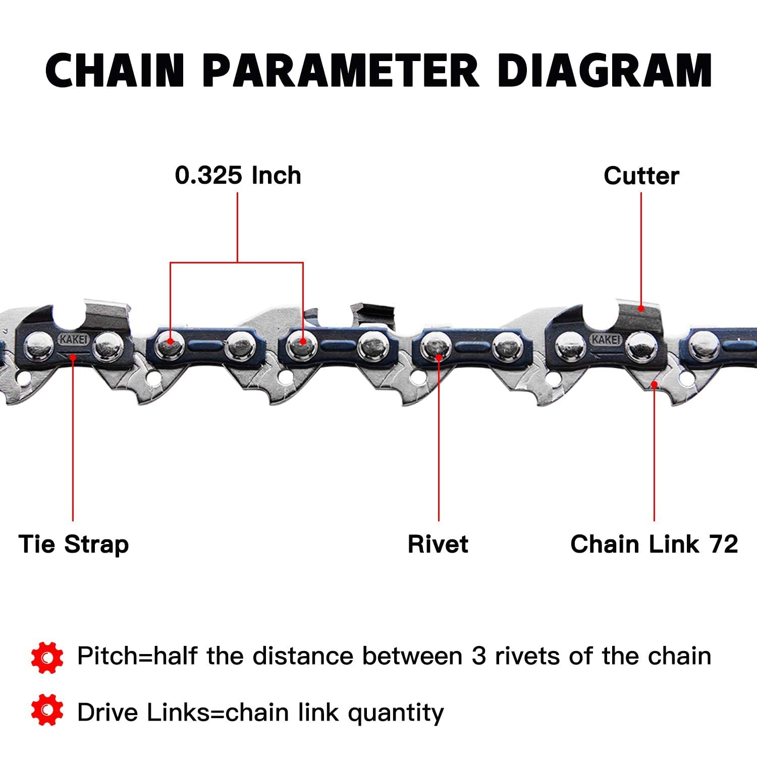 KAKEI 18 Inch Chainsaw Chain .325" Pitch .050" Gauge, 72 Drive Links Fits Husqvarna 440 445 and More- H72 (3 Chains)
