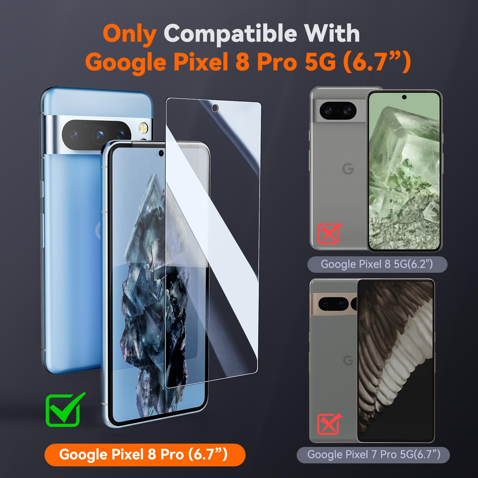 Jeluse 3+3 Pack Designed for Google Pixel 8 Pro Screen Protector, 3 Pack Tempered Glass Screen Protector & 3 Pack Camera Lens Protector, Bubble Free, Alignment Tool, [Fingerprint Unlocked]