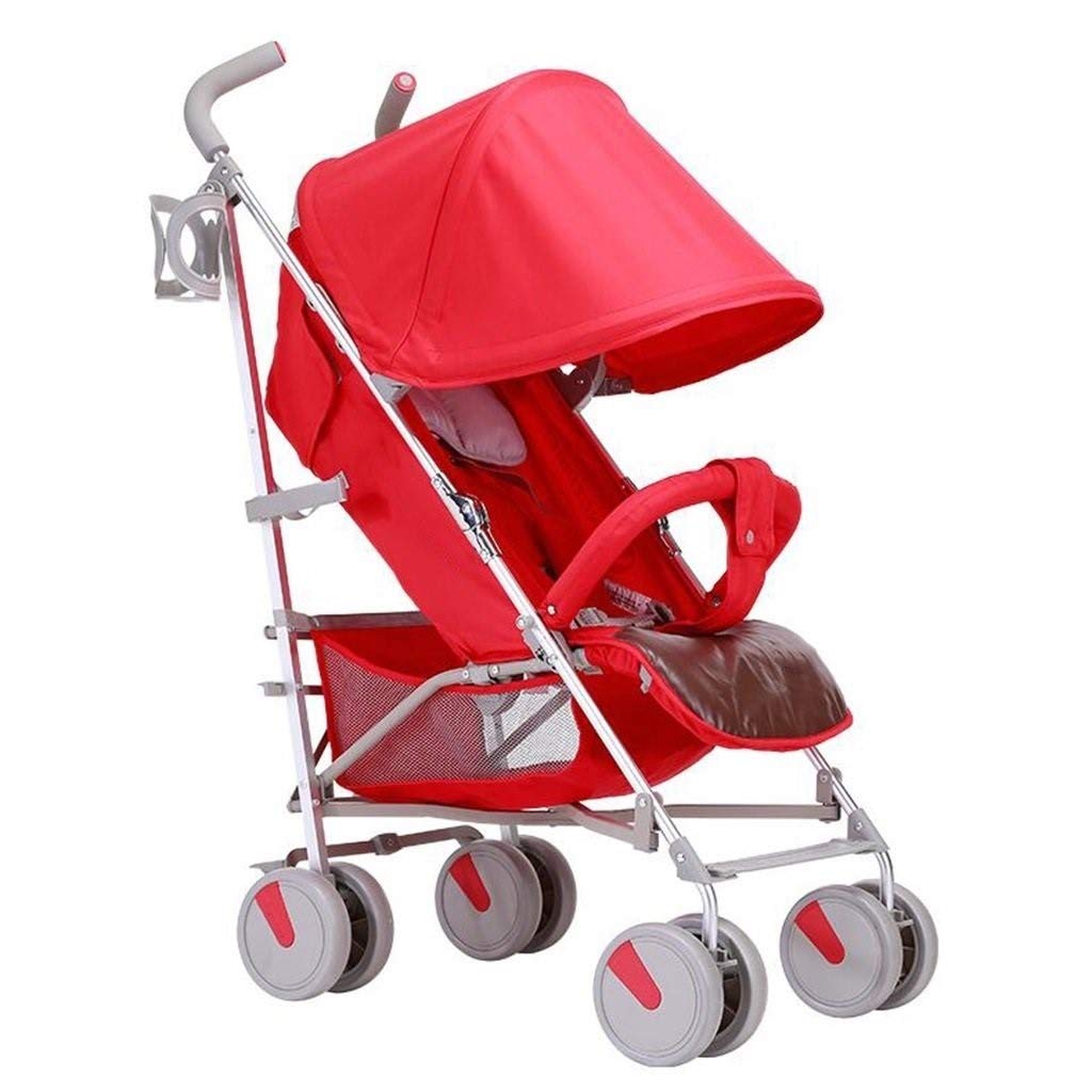 WYFDP Baby Stroller Bassinet Pram Carriage Stroller Can Sit Reclining Shock Portable Folding Light Umbrella Travel Newborn Baby Carriage Red