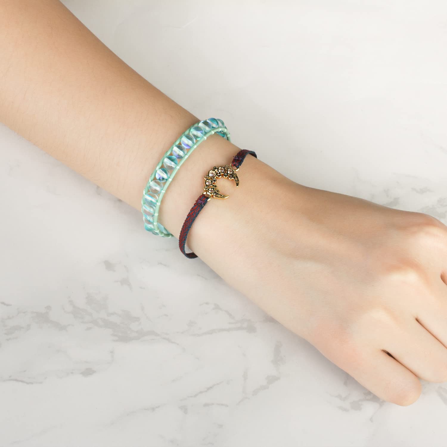 KELITCH Single Wrap Bracelets Flash Crystal Beaded Bracelets Strands Bracelets Women Bangles Cuff Jewelry (Green 11C)