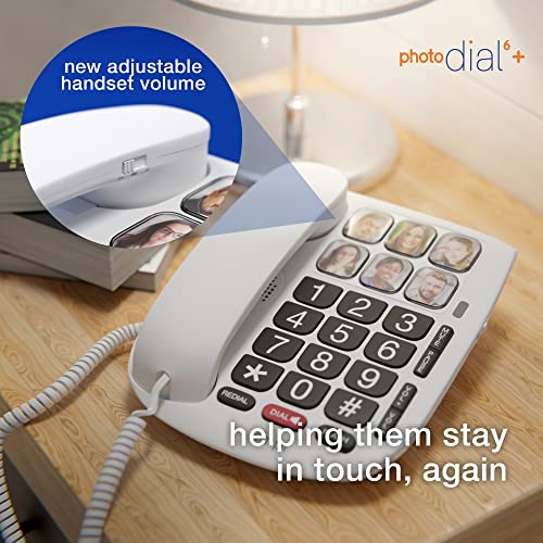 SMPL Hands-Free Dial Photo Memory Corded Phone, One-Touch Dialing, Large Buttons, Flashing Alerts, Durable, Perfect for Seniors, Alzheimer's, Dementia (6 Image | Amplify Switch)
