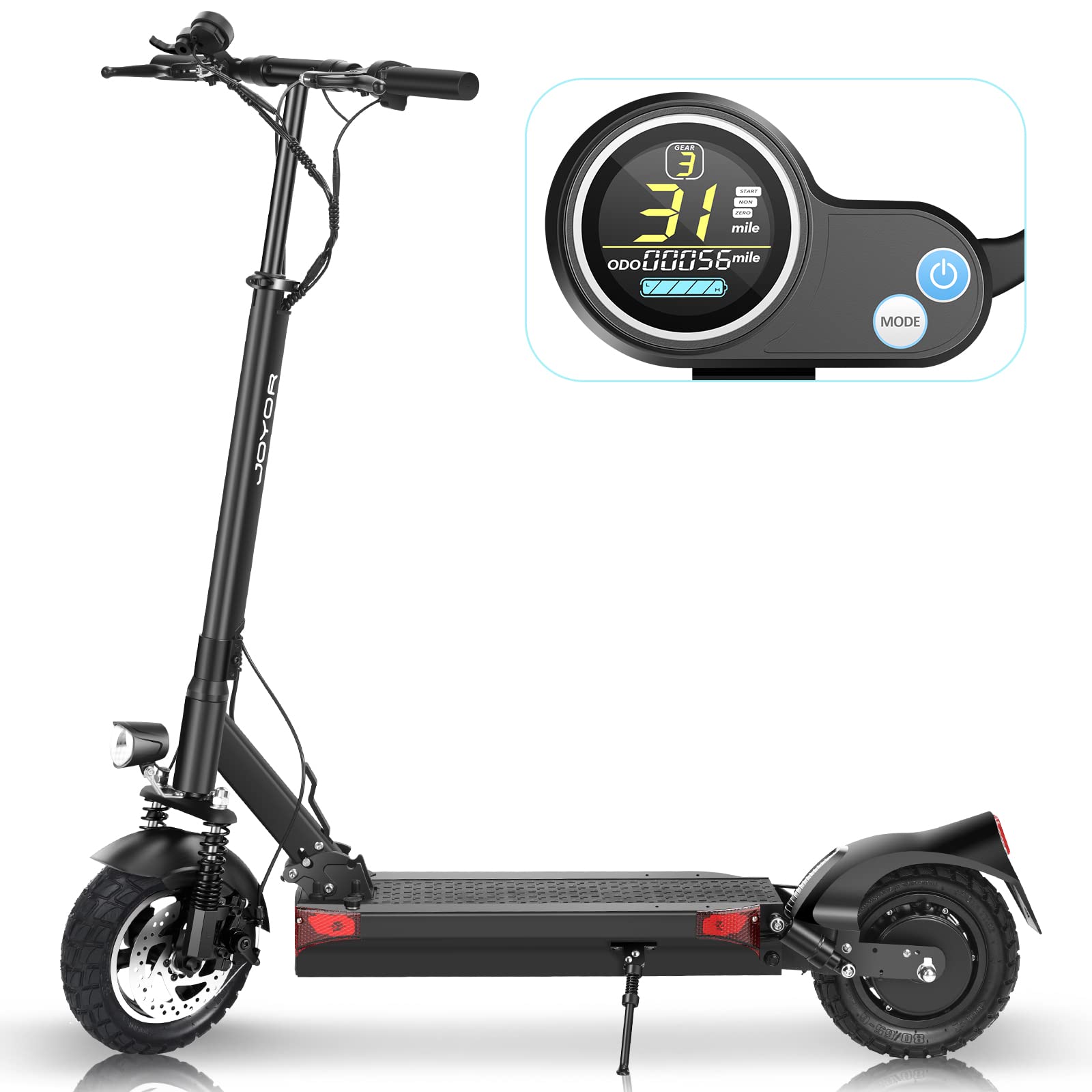 JOYOR Y7-S Electric Scooter for Adults, Max 31 MPH and 43.5-56 Miles Long-Range, Dual Suspension, 10 Inch Off-Road Tires Foldable Electric Scooter for Commute and Travel - Black