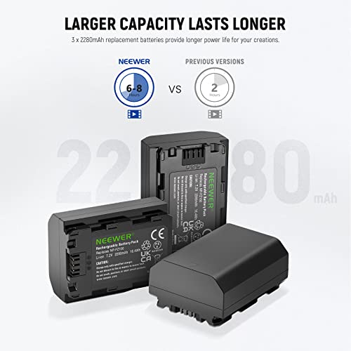 NEEWER NP-FZ100 Replacement Battery and Charger Set, 3 Pack 2280mAh NP-FZ100 Battery&Triple Slot USB Charger Compatible with Sony A1, A9, A9 II, A7R IV, A7S III, A7 III, A7 IV, A6600, A7C
