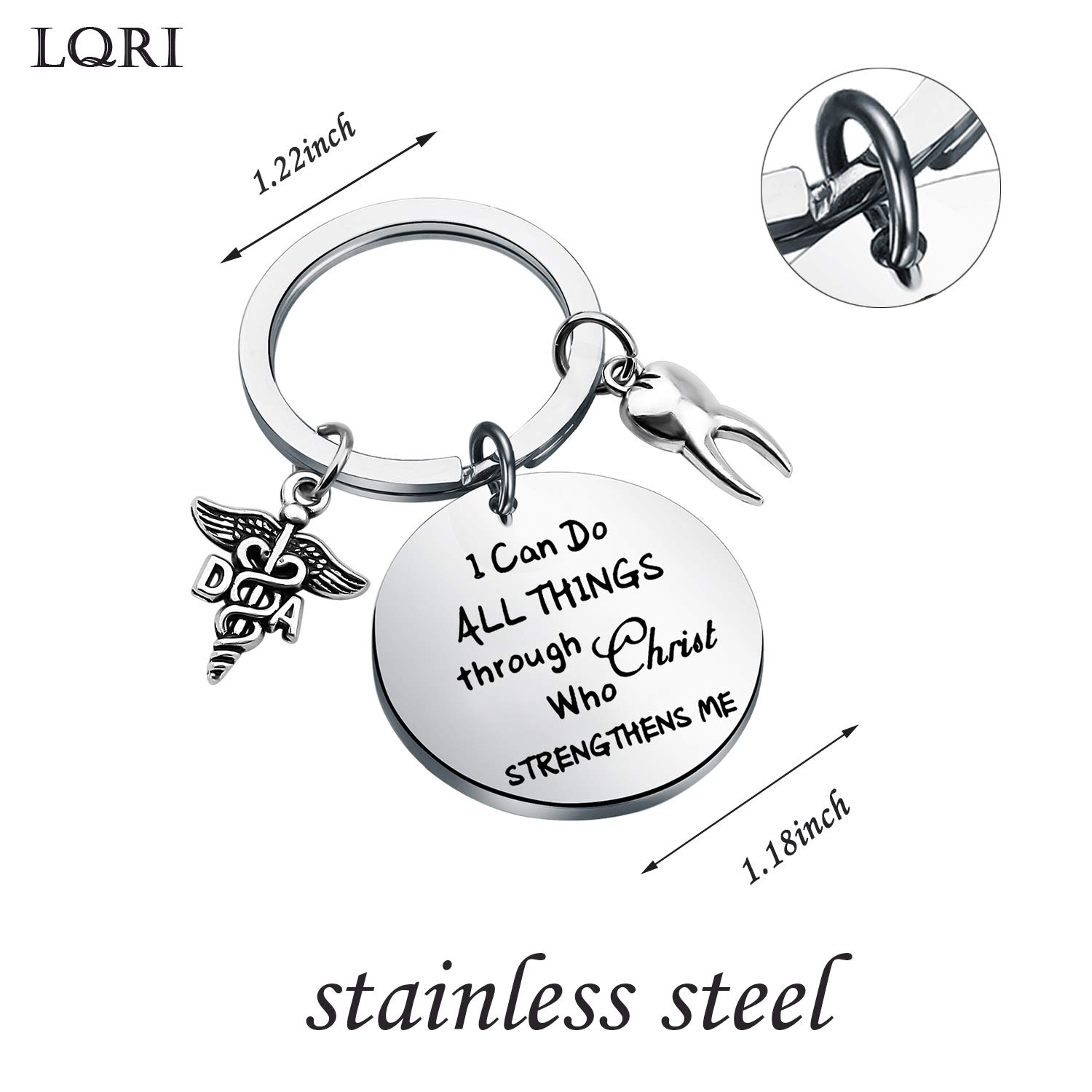LQRI DA Gift Dental Assistant Keychain I Can Do All Things Through Christ Who Strengthens Me Keychain Dental Assistant Jewelry Dentist Gift DA Graduation Gift (sliver)