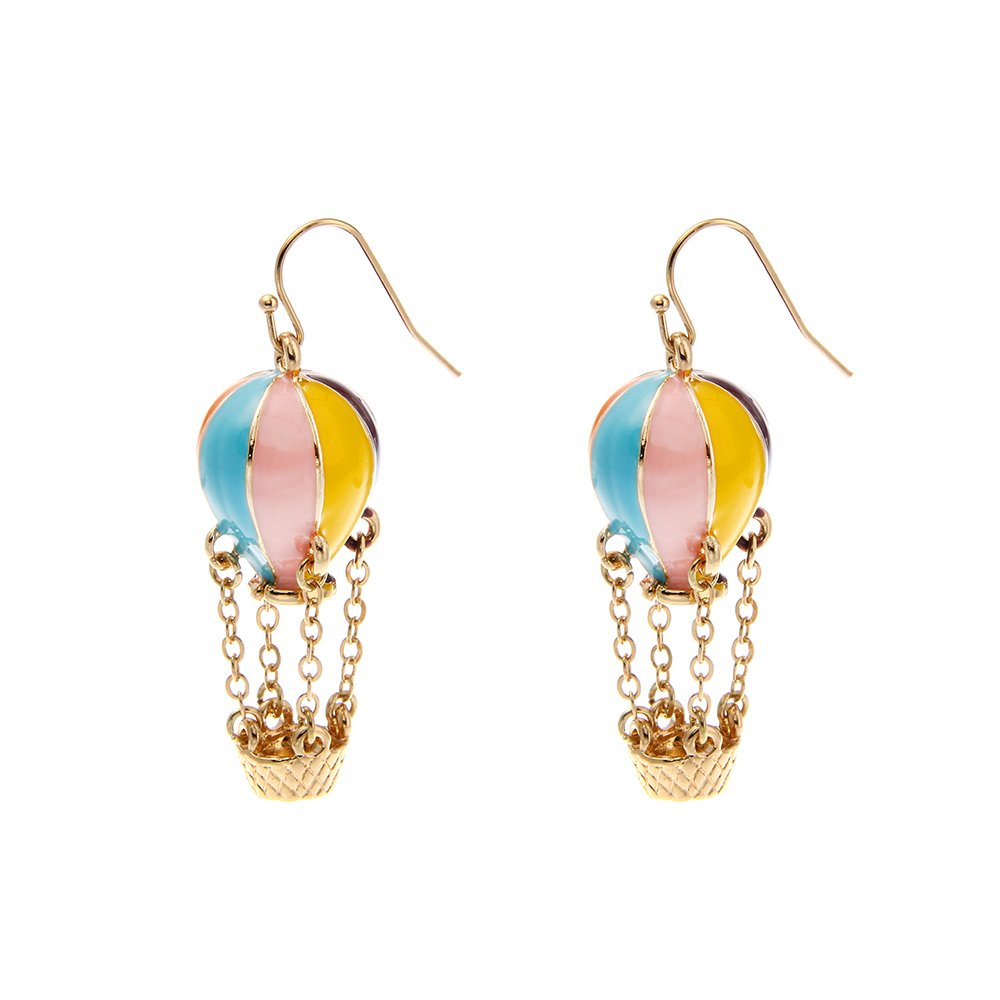 Luremeยฎ Colorful Enamel Hot Air Balloon Chained Basket Gold Tone French Hook Dangle Earrings 2002344-1