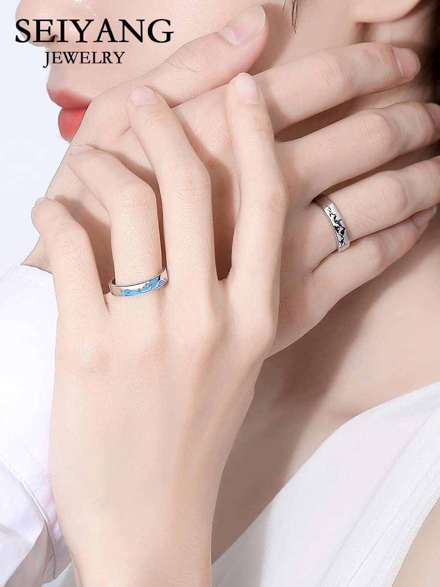 Ocean Wave Ring 925 Sterling Silver Adjustable Wave Ring for Women