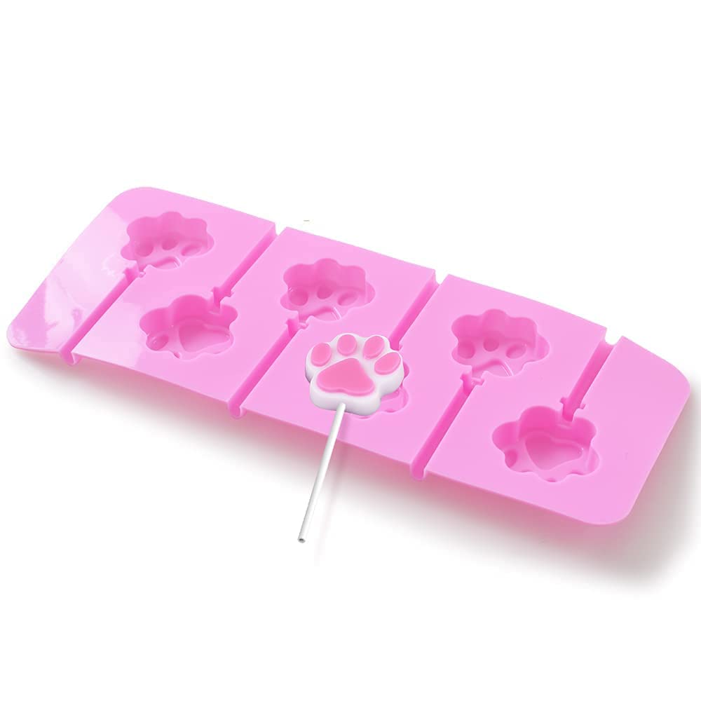 Newk Lollipop Silicone Mold, 4 Packs 6- Cavity Non-Stick Paw Silicone Molds for Lollipop Chocolate Candy