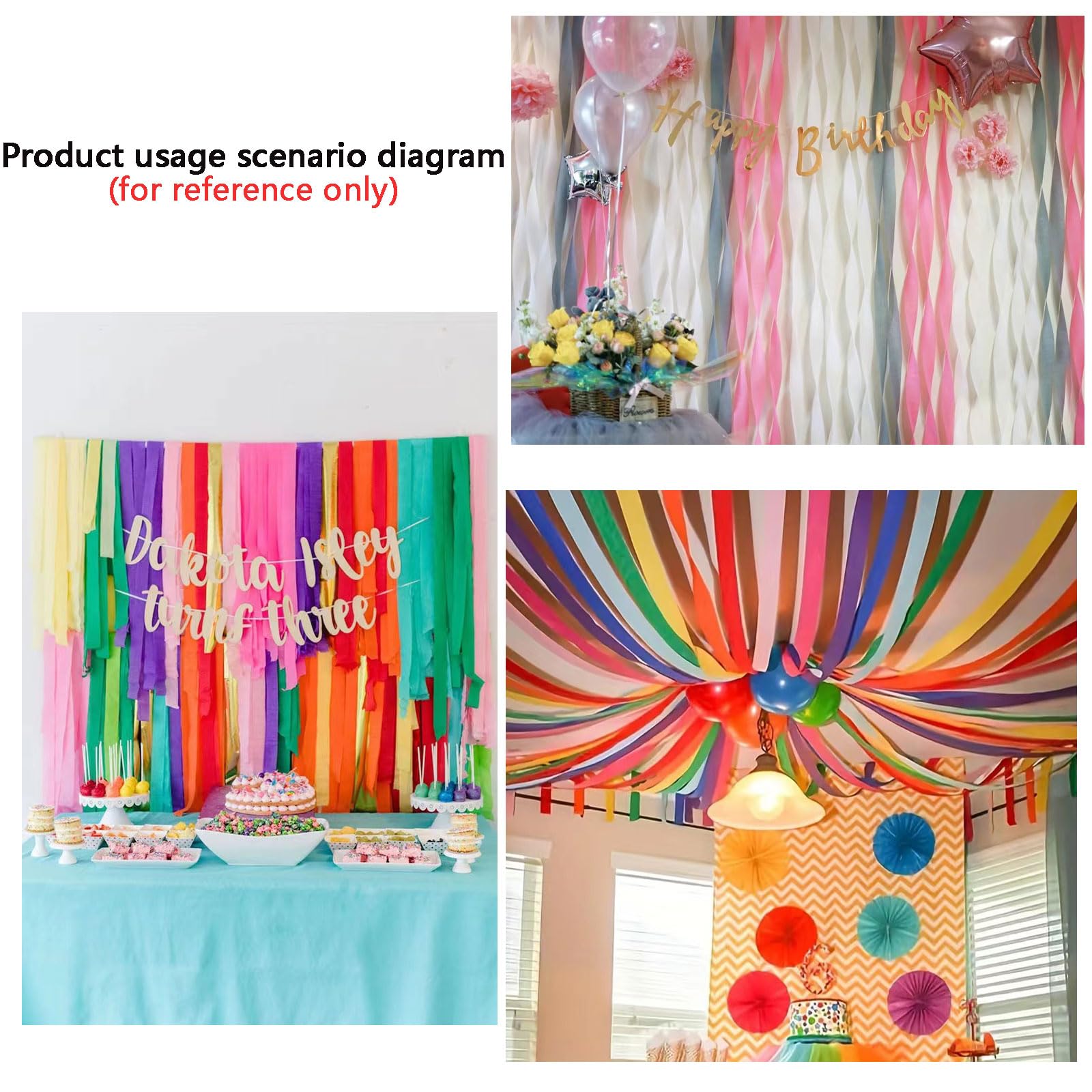 We Moment Dusty Blue Light Blue White Crepe Paper Streamers 1.8 Inch Widening 6 Rolls,Dusty Blue Light Blue White Streamer 82 feet per roll for Birthday Baby Shower Wedding Party Decorations