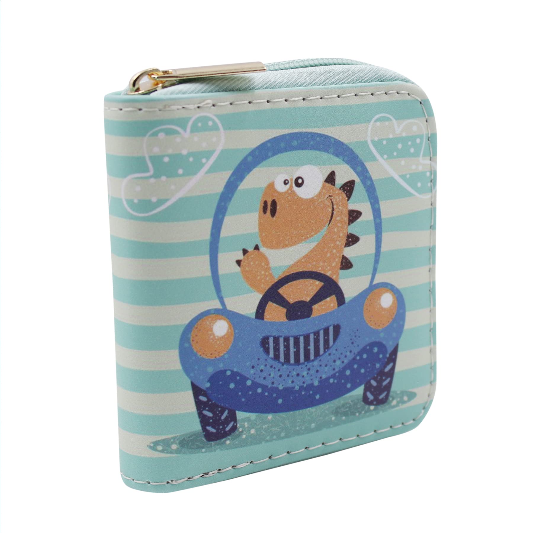 Small Short Wallets Kids Cute Cartoon Dinosaur Coin Purse Slim Credit Card Holder with Zipper Mini Wallet Pouch