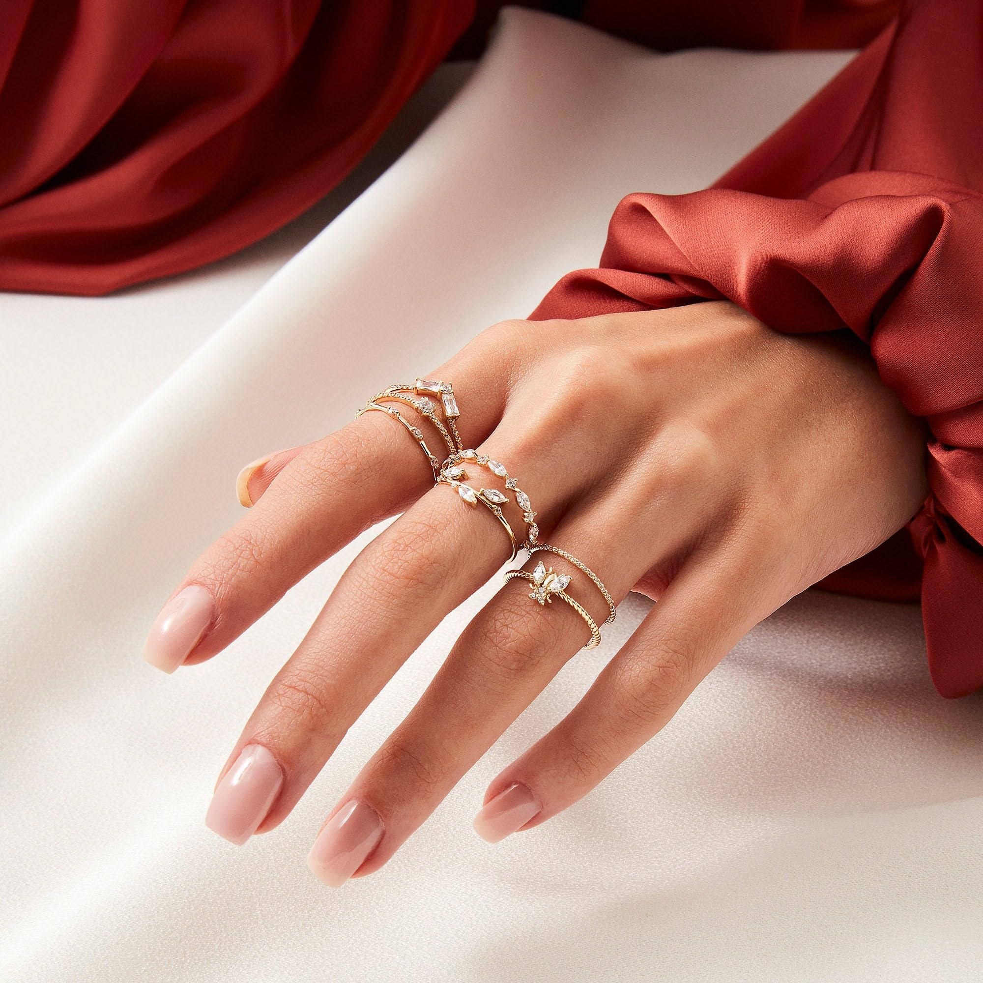 Norm Jewels 1mm Women Plain Band Knuckle Stacking Thumb Rings Yellow Rose White Gold Comfort Fit Bamboo Ring (Yellow Gold, 8)