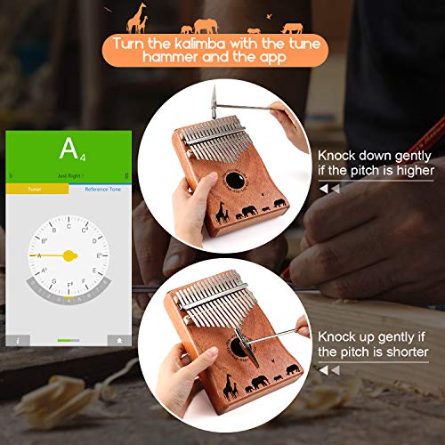 Kalimba, FIXM 17 Keys Thumb Piano with Protective Case and Study Instruction Tuning Hammer, Portable and Easy to Operate, Perfect Gifts for Beginners and Professionals