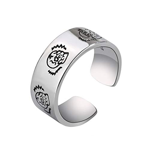 MIYUAN Vintage 925 Sterling Silver Band Ring Wide Chunky Adjustable Open Skull Design Ring for Women (8)