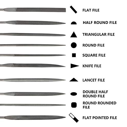 SDAE 10PCS Needle File Set High Carbon Steel File Set with Plastic Non-Slip Handle, Hand Metal Tools for Wood, Plastic, Model, Jewelry, Musical Instrument and DIY (6 Inch Total Length)