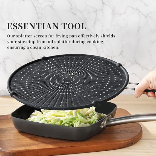 Splatter Screen for Frying Pan, Kaloo Grease Splatter Guard, Heat-Resistant Splatter Guards for Frying, Silicone Splatter Guard for Everyday Cooking, Dishwasher Safe (13inch,Black)